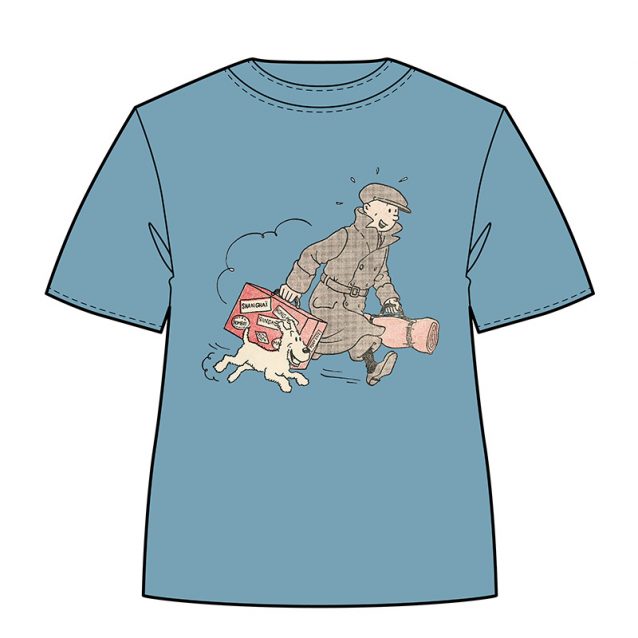 Adult Blue 'Tintin & Snowy Suitcase' T-Shirt - The Tintin Shop UK